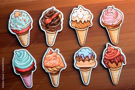 Ice Cream Stickers Flat Ice Cream Cone Sticker Pack A Set Of Ice