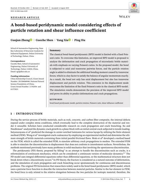 pdf a bond‐based peridynamic model considering effects of particle