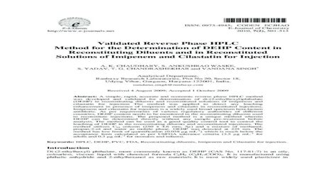 Pdf Validated Reverse Phase Hplc Method For The Determination