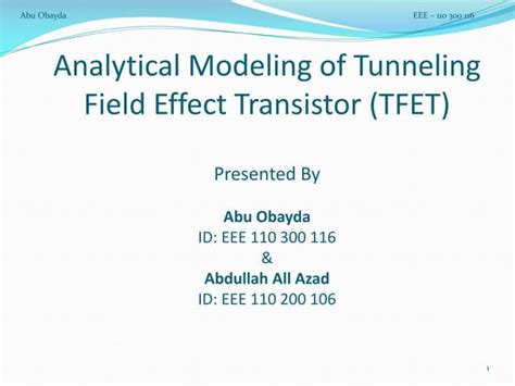 Analytical Modeling Of Tunneling Field Effect Transistor Tfet Pdf