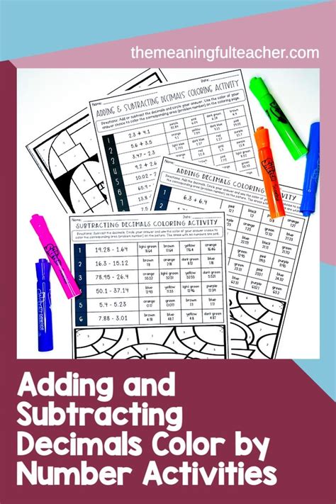 adding and subtracting fractions color by number activities for