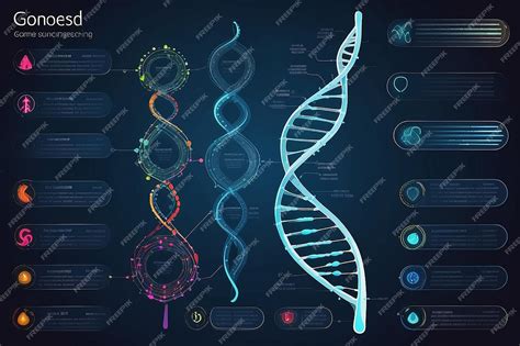 Dna 테스트 인포그래픽 유전자 염기서열 지도 염색체 아키텍처 및 유전적 배열 차트 추상 데이터 분자 구조 유전적 테스트 계통
