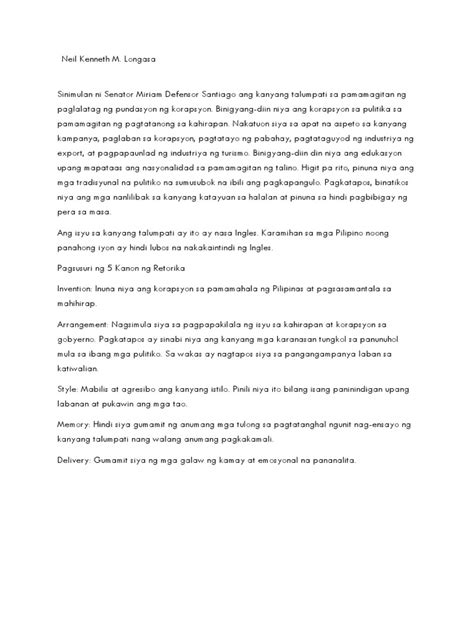 Pagsusuri Sa Presidential Speech Ni Miriam Defensor Santiago Pdf