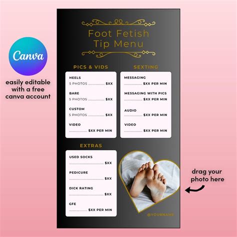 Foot Fetish Tip Menu Template For Onlyfans Fansly Fully Editable