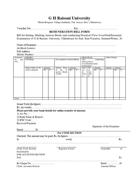 Remuneration Bill Form Format Pdf Cheque Financial Services