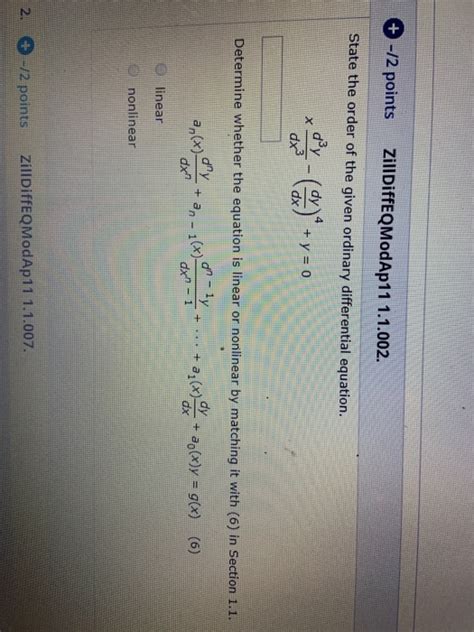 Solved 2 Points Zilldiffeqmodap11 1 1 002 State The