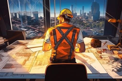 Doble exposición Ingeniero civil arquitecto o constructor que trabaja con equipos civiles