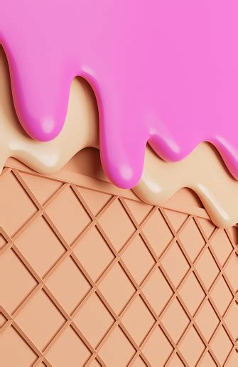 딸기와 바닐라 아이스크림은 웨이퍼 배경에 녹아 3d 모델과 일러스트레이션 시럽에 대한 스톡 사진 및 기타 이미지 시럽 와플 컷아웃 Istock