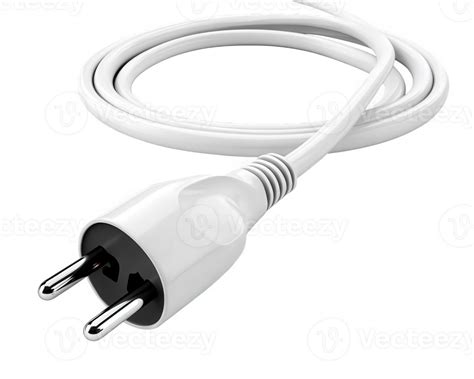 White Electrical Power Plug With Cable Coiled Isolated On Transparency