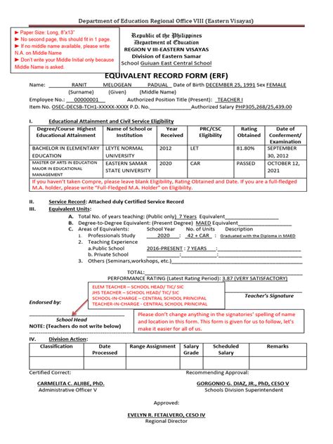 Erf Form Sample 2023 Pdf