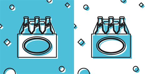 파란색과 흰색 배경에 고립 된 맥주 병 아이콘의 검은 팩 케이스 상자 맥주 상자 기호입니다 임의 동적 셰이프 벡터 일러스트레이션 0명에 대한 스톡 벡터 아트 및 기타 이미지