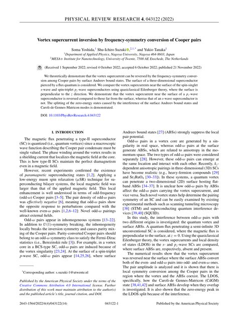 Pdf Vortex Supercurrent Inversion By Frequency Symmetry Conversion Of Cooper Pairs