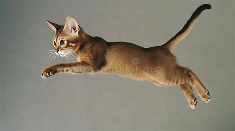 Abyssinian Kitten Mid Jump Playful And Full Of Energy Stock