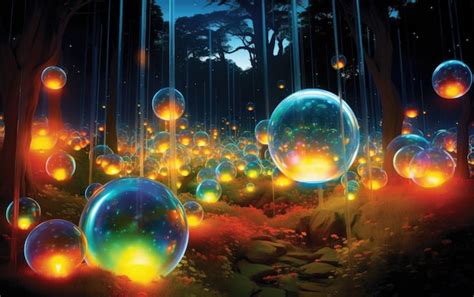 Cluster Of Levitating Orbs Illuminating With Individual Vibrant Colors A Field Of Floating Orbs