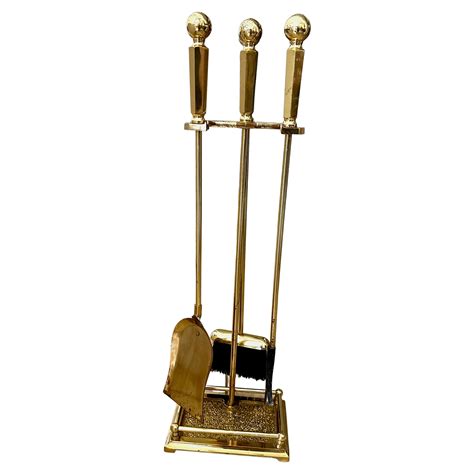 Cylindrical Brass Fireplace Tool Set At 1stdibs