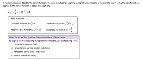 Solved A Function G Is Given Identify The Parent Function Chegg