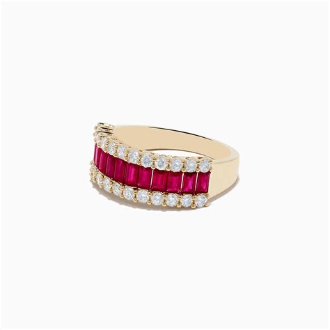 Ruby Royale 14k Yellow Gold Baguette Cut Ruby And Diamond Band