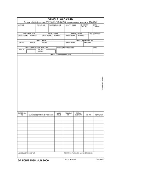 Army Form Number For Load Plan