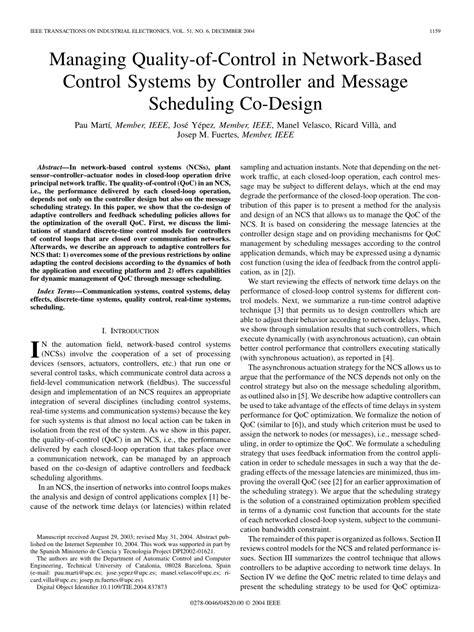 Pdf Managing Quality Of Control In Network Based Control Systems By Controller And Message