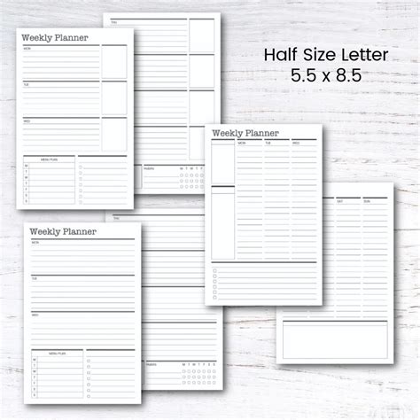 Free Printable Half Size Weekly Planner — Krafty Planner