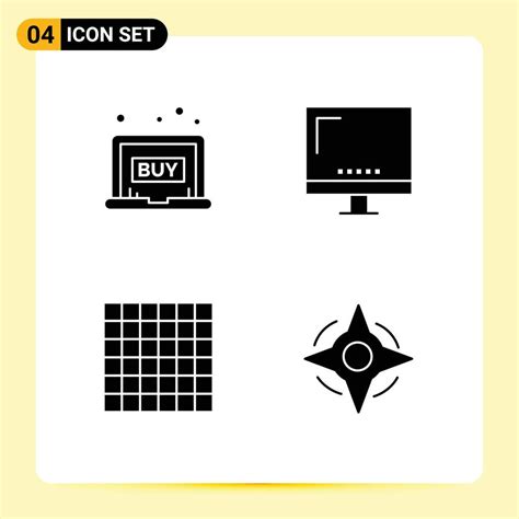 Pictogram Set Of Simple Solid Glyphs Of Laptop Grid Eshop Sale Electronic Compass Editable