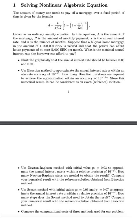 1 Solving Nonlinear Algebraic Equation The Amount Of