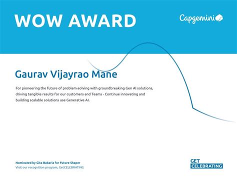 gaurav mane on linkedin capgemini generativeai innovation wowaward