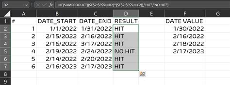 Excel Checking If Start Date Column And End Date Column Covers Any Date Values In Another