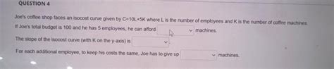 Solved Joes Coffee Shop Faces An Isocost Curve Given By