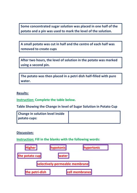 Potato Osmosis Laboratory Report Pdf Chemistry Science