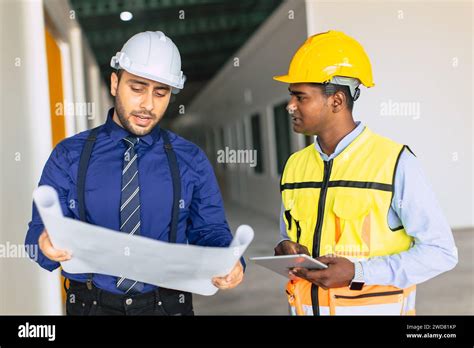 Engineer Builder Team Working With Architect Designer Work Inspect
