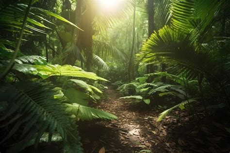 Premium Ai Image A Path Through The Jungle With A Leafy Jungle In The Background