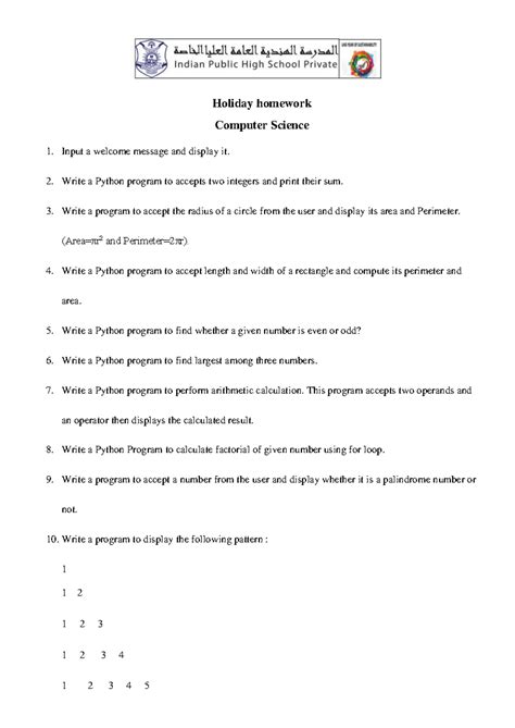 Class Xi Computer Science Holiday Homework Holiday Homework Computer Science 1 Input A