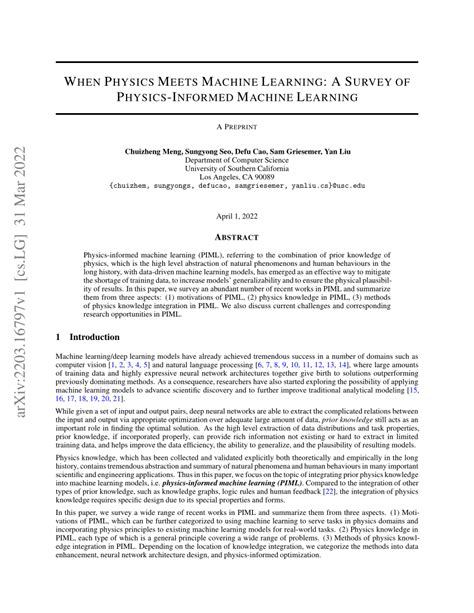 Pdf When Physics Meets Machine Learning A Survey Of Physics Informed Machine Learning