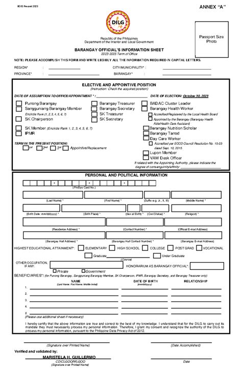 Template Annex A Bois Form Revised 2023 Republic Of The Philippines Department Of The Interior