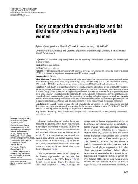 Pdf Body Composition Characteristics And Fat Distribution Patterns In