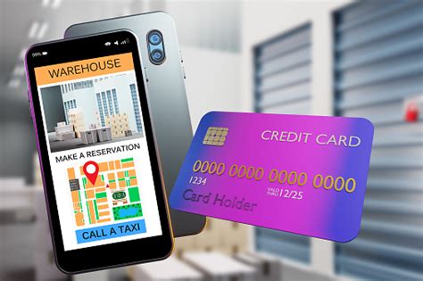 상품 운송 및 창고 임대료 지불 물류 및 보관 프로그램과 신용 카드가 있는 스마트폰 자체 보관 및 화물 운송을 임대하기 위한 모바일 앱 3d 이미지 휴대용 통신 기기에 대한