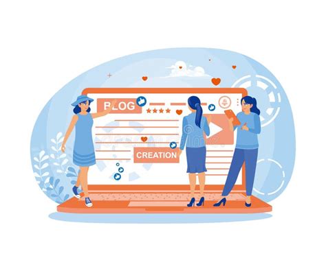 Woman Creates Web Page Create A Personal Vlog With Writing And Live Video Stock Vector