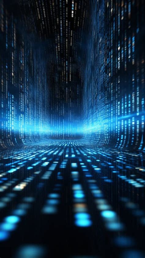 Glowing Blue Backdrop With 3d Rendered Abstract Binary Code And Ai