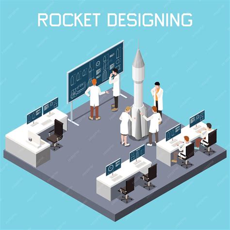 Free Vector Rocket Building Isometric Concept With Scientists During
