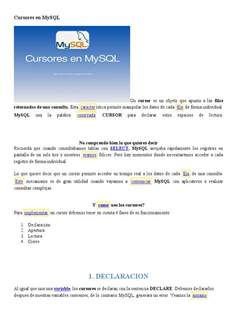 cursores en mysql pdf mi sql c