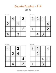 4x4 Easy Sudoku Puzzles Printable