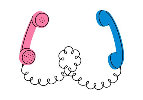 Hand Drawn Cute Cartoon Illustration Of Two Retro Phone Handsets Connected By Wire Flat Old