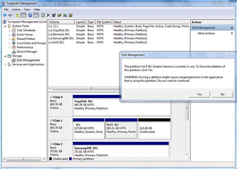 cannot delete volume in disk management the partition is in use
