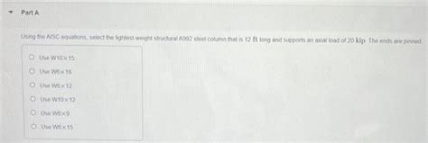 Solved Using The AISO Equabions Select The Lightest Weight Chegg Com