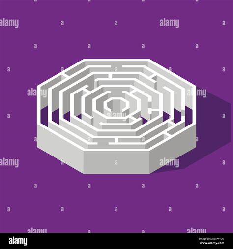 Labyrinth Hexagon Isometric Game And Maze Fun Puzzle Isolated On Purple