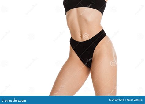 Beautiful Female Body In Black Underwear Over White Background Stock