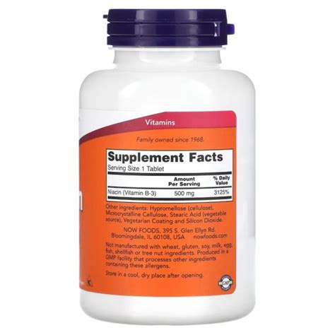 Купить Витамин B3 NOW Niacin 500 mg (Ниацин пролонгированного действия ...