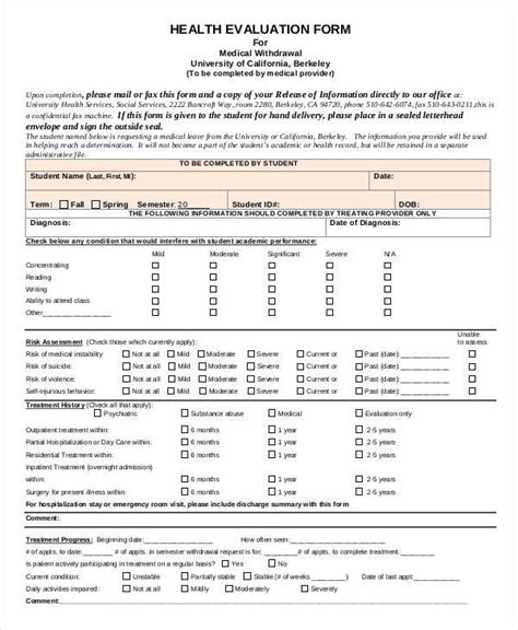 Free 7 Sample Health Evaluation Forms In Pdf Ms Word