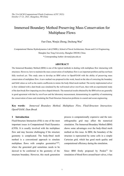 Pdf Immersed Boundary Method Preserving Mass Conservation For Multiphase Flows